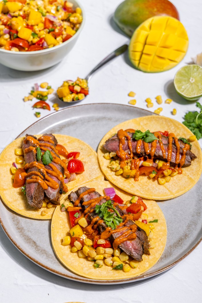 Chipotle Mango Steak Tacos with Mango Corn Salsa